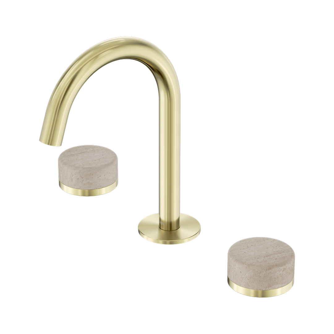 Nero Serenity Basin Tap Set Arc Spout with Rome Travertine Handle - Br ...