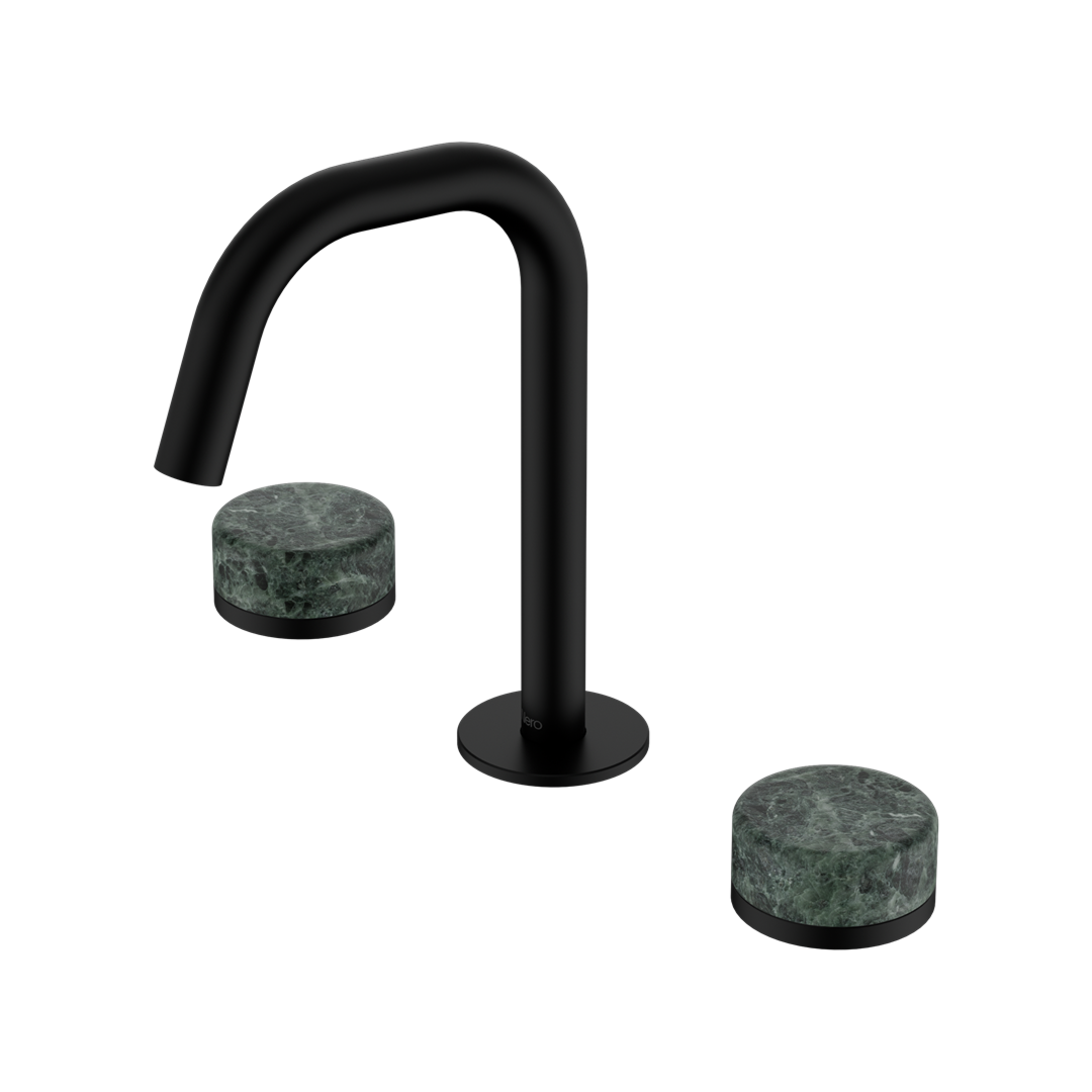 Nero Serenity Basin Tap Set Edge Spout with Verde Alpi Handle - Matte
