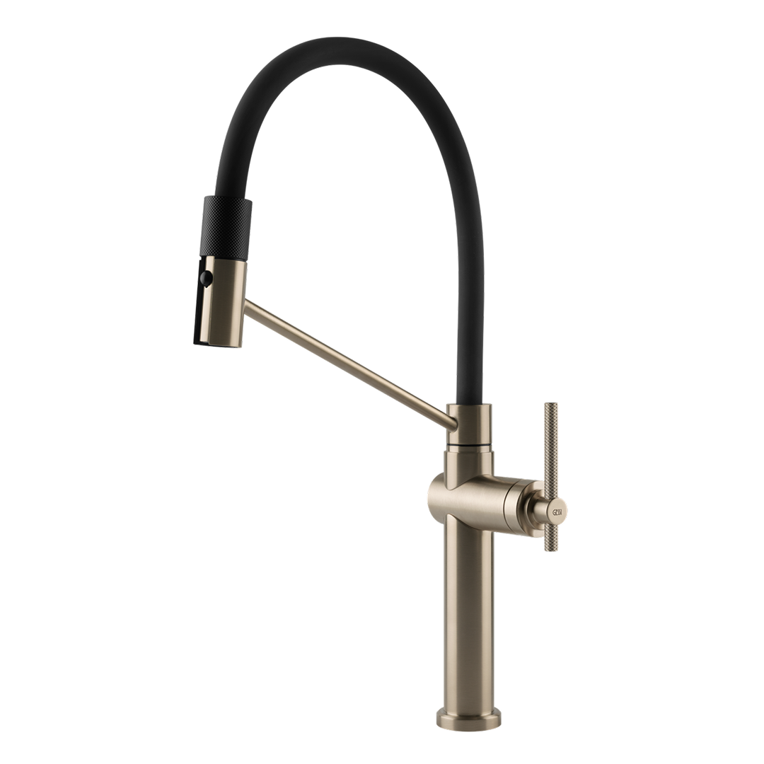Gessi Habito Gooseneck Semi-Professional Spray Sink Mixer - Brushed Ni ...