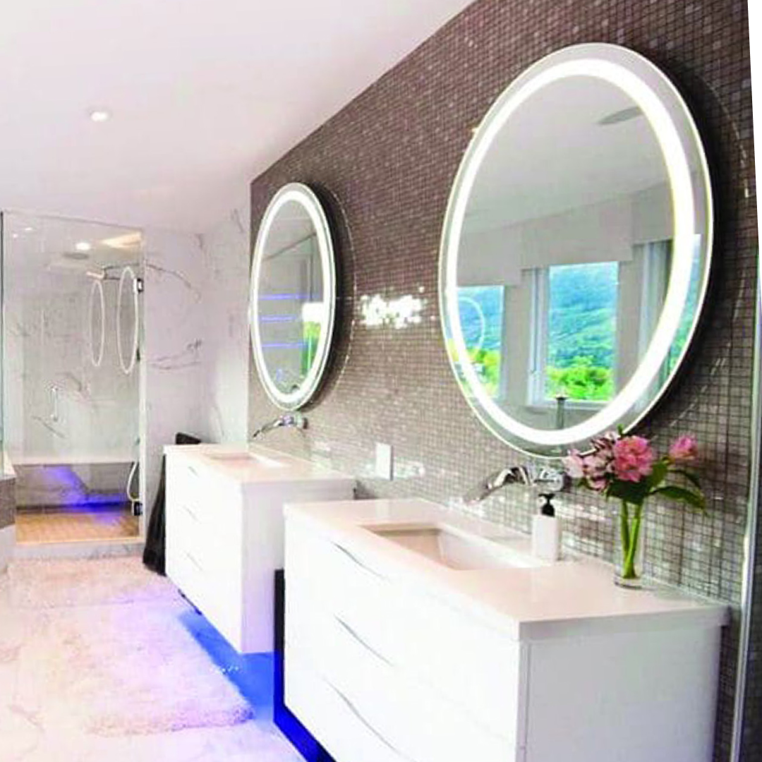 Thermogroup Backlit Round Mirror with Border Cool Light 610mmØ 18Watts ...