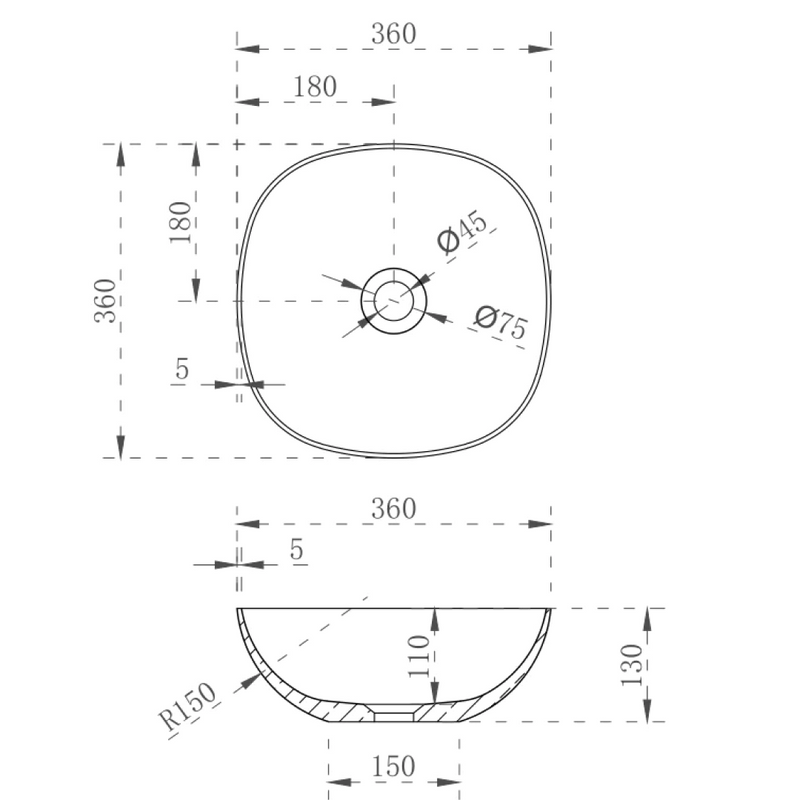 Cassa Design Rec Slim Solid Surface Basin - Matte White