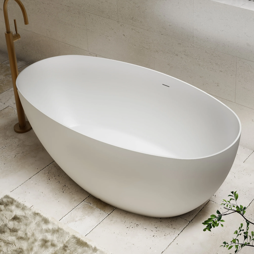 Cassa Design Egg Shell 1500 Freestanding Bath 10mm Edge Includes Overf ...