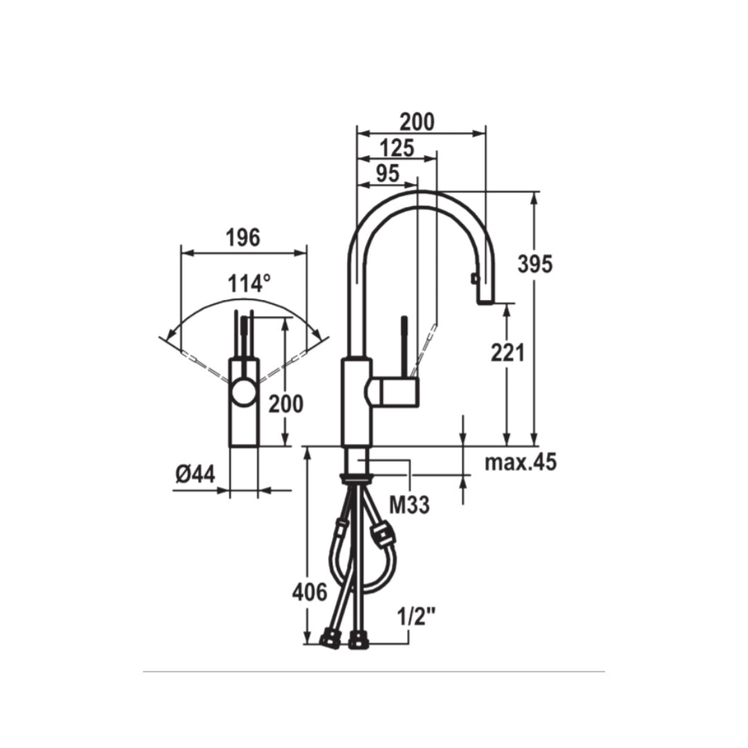 KWC Ono J-Spout Sink Tap with Pull Out - Stainless Steel
