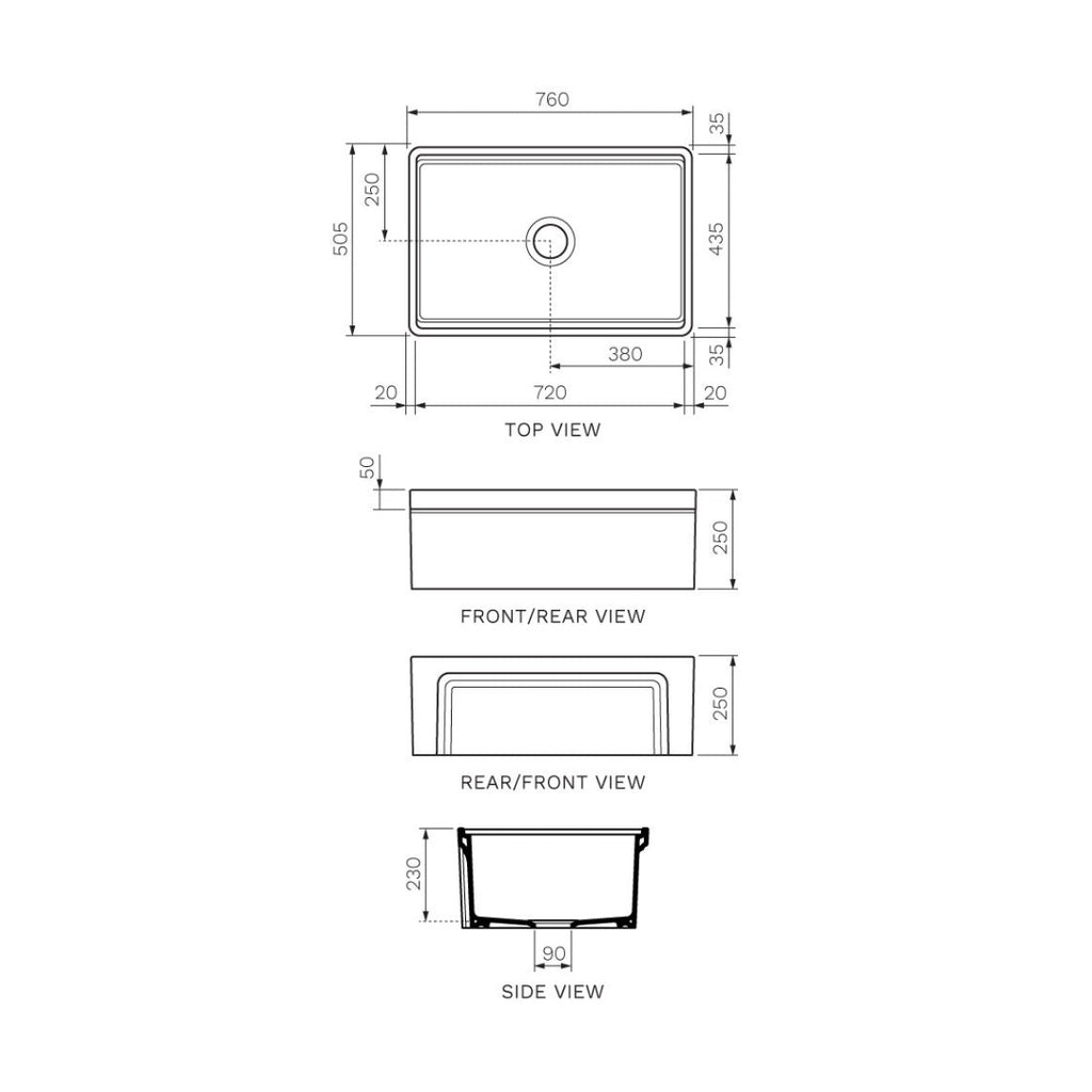 Parisi Cornice Single Bowl Sink 760mm - Pergamon