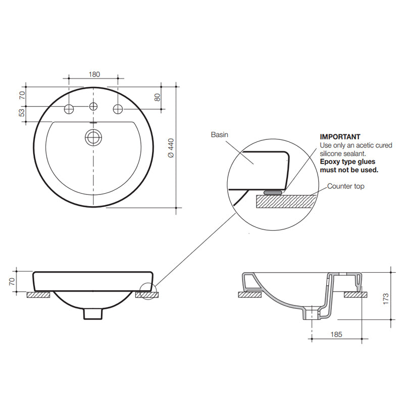 Caroma Cosmo Inset Basin - Gloss White - 1 Tap Hole