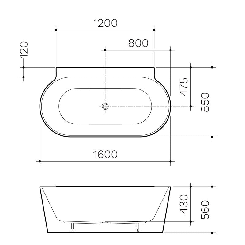 Clark 1600mm Acrylic Round Back To Wall Freestanding Bath With Overflow ...