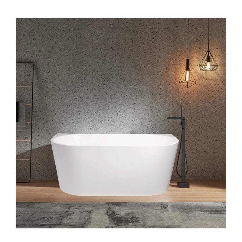 Cassa Design Auris 1500mm Round Back to Wall Bath No Overflow - Gloss White