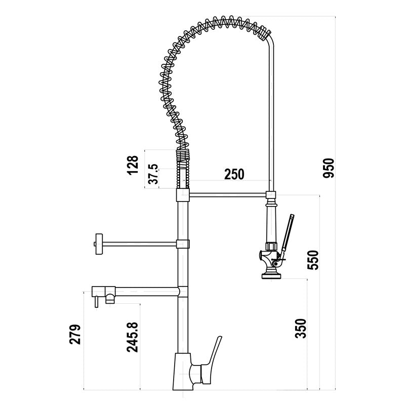 Gentec JETFLO Hot and Cold Hob Mounted Pre Rinse Unit with Pot Filler