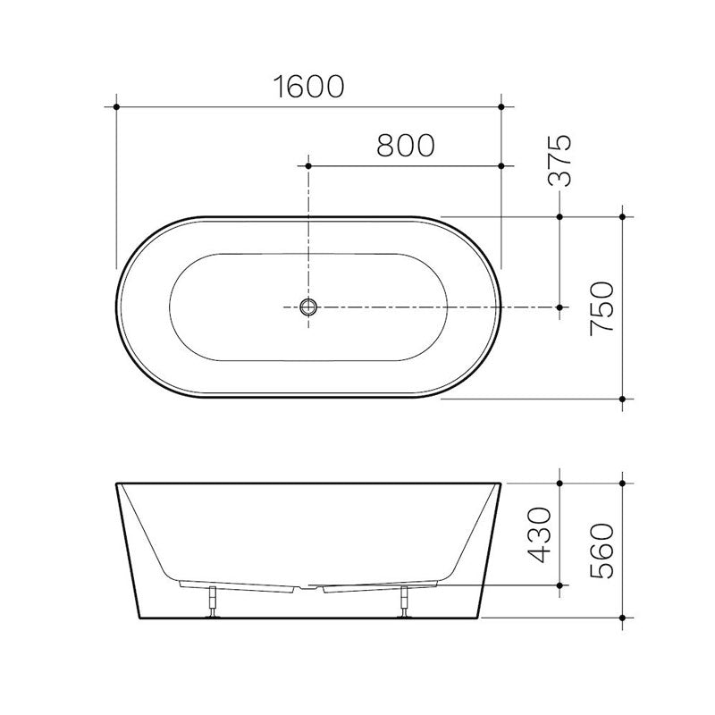 Clark 1600mm Acrylic Round Freestanding Bath No Overflow - Gloss White