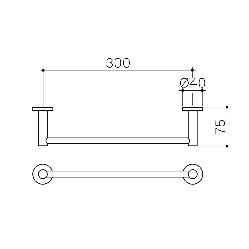 Clark Round Single Towel Rail 300mm - Matte Black