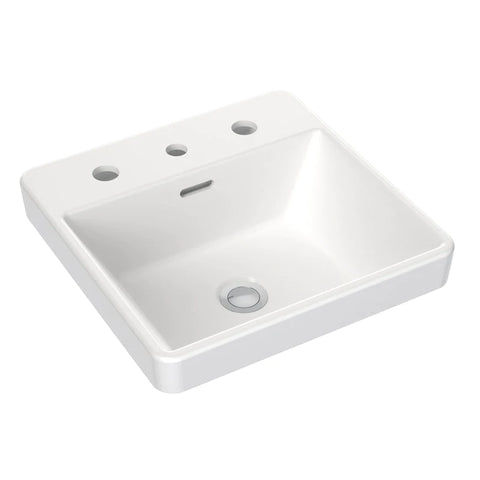 Clark Square Inset Basin with Tap Landing 400mm - 3 Tap Holes - Gloss White