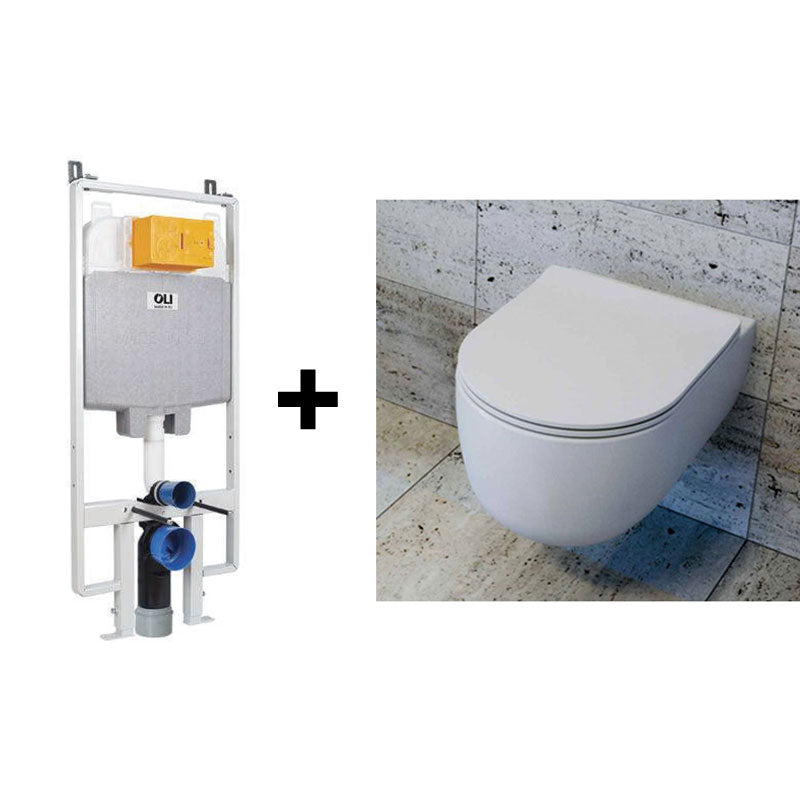 Studio Bagno Milady Wall Hung Pan + Oli 74 In Wall Cistern + Frame Package