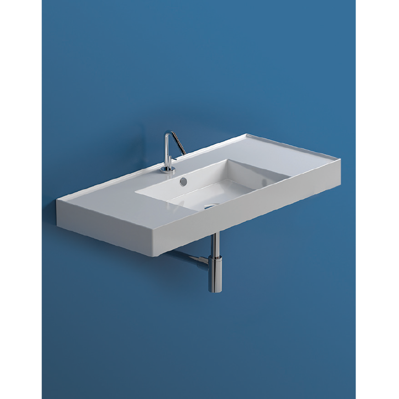 Parisi Twenty 100 Centre Bowl Wall Basin - 3 Tap Holes - Gloss White