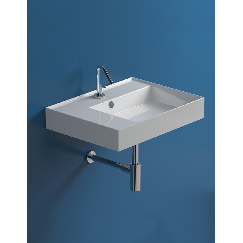 Parisi Twenty 60 Right Bowl Wall Basin - 3 Tap Holes - Gloss White
